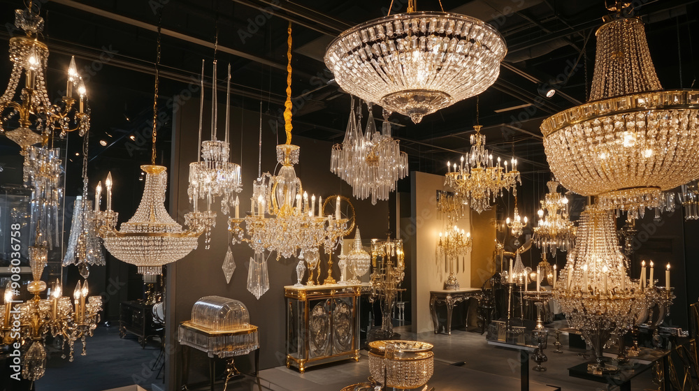 Depict a range of chandelier styles, including classic crystal ...