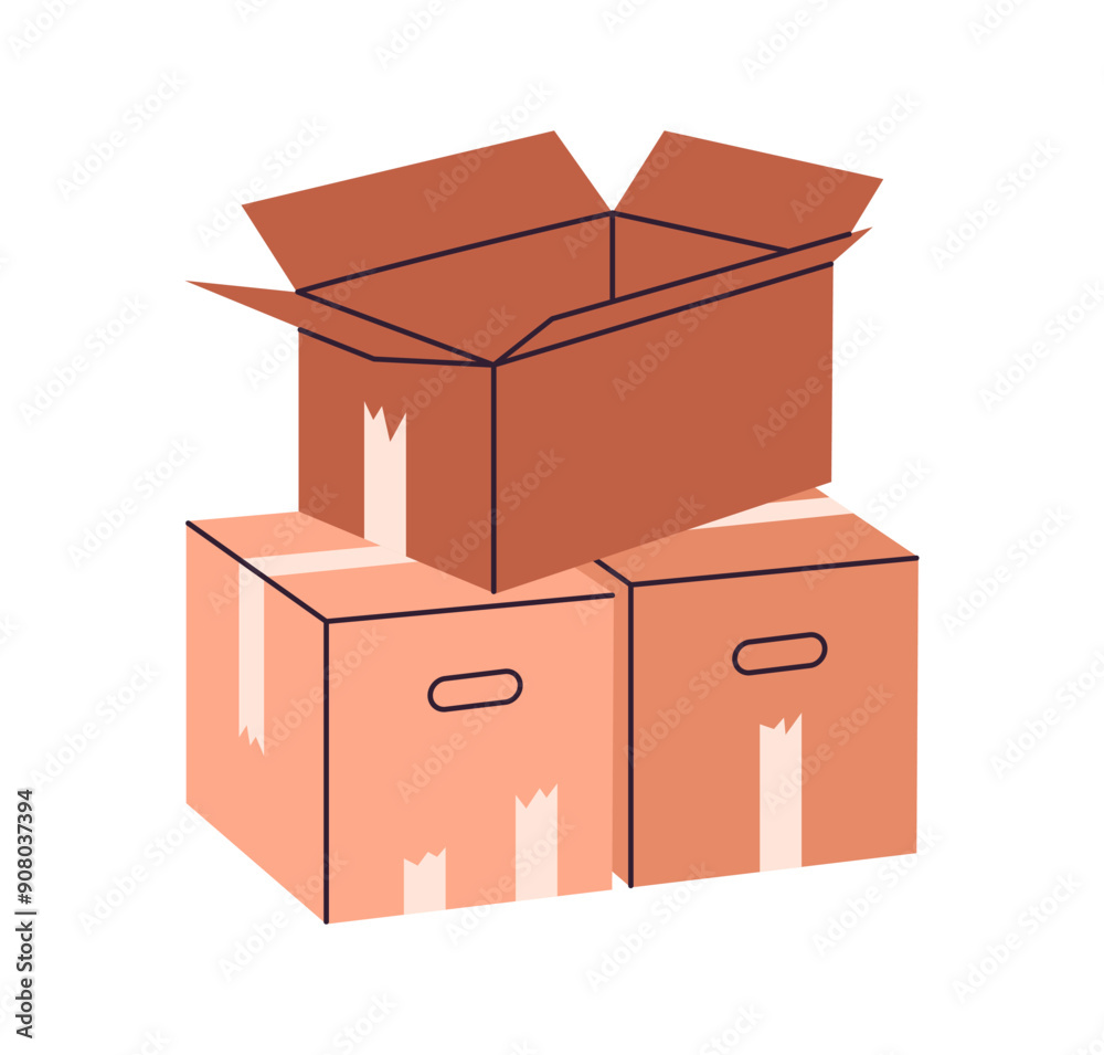 Moving or delivery boxes. Cardboard stacked cargo boxes, packages pile ...