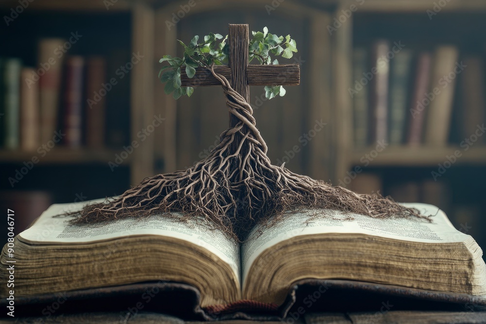 Living Word. The Living Word: A Cross with Roots Intertwined in an Open ...
