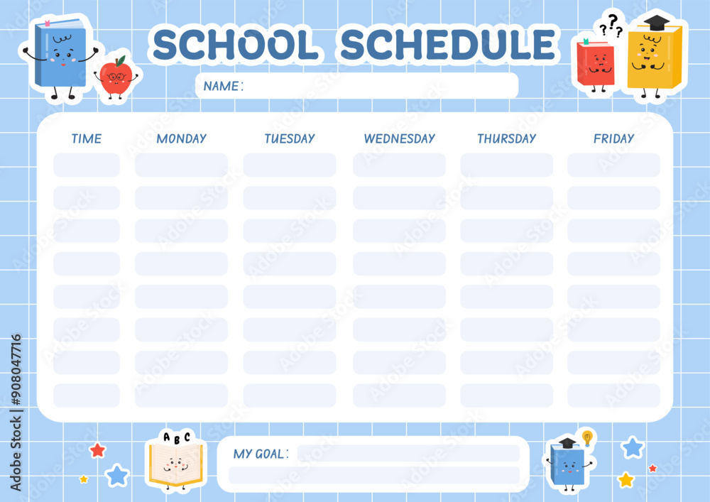 School timetable for kids, educational schedule, weekly planner ...