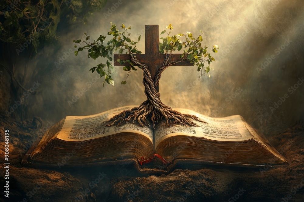 Living Word. The Living Word: A Cross with Roots Intertwined in an Open ...