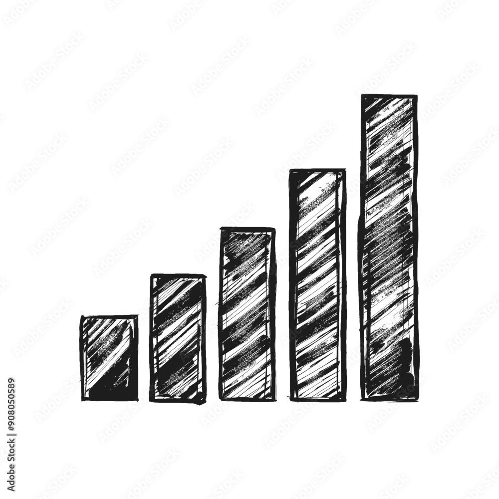 A hand drawn bar graph illustration in black and white, with the bars ...