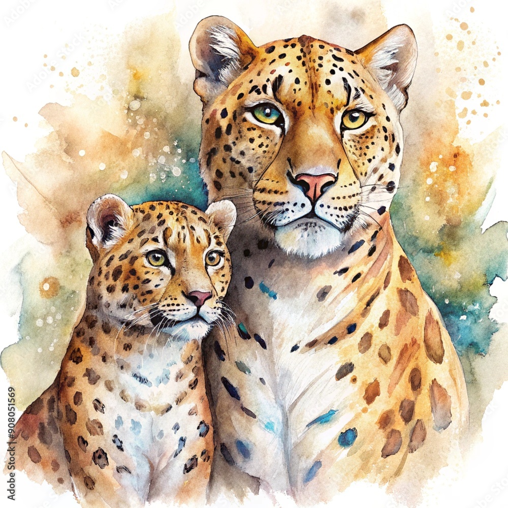Watercolor leopard for Baby Shower, Mom and baby leopard paint, Leopard ...