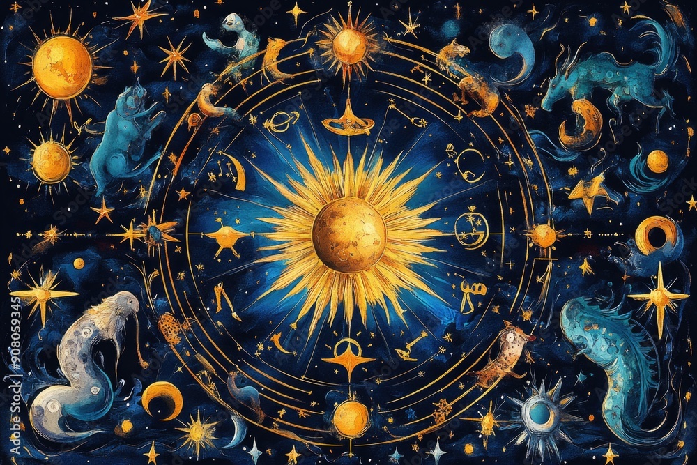 Whimsical Cartoon Astrology Chart with Vibrant Zodiac Signs for ...