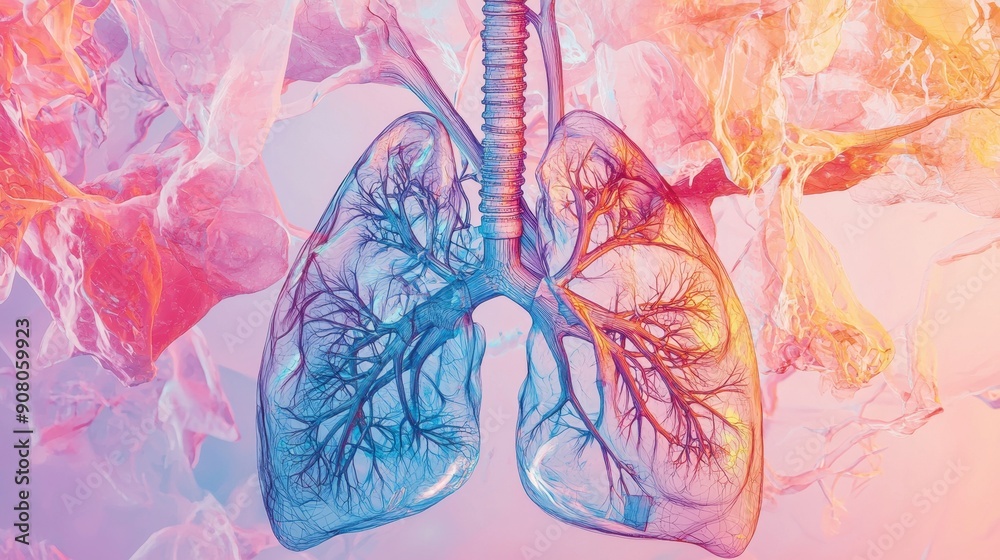 5. Respiratory system, line art, bird's eye view, negative space, high ...