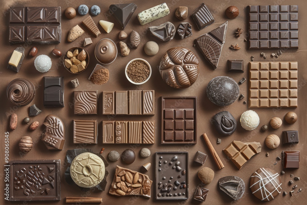 world chocolate day text with different types of chocolates, top view ...