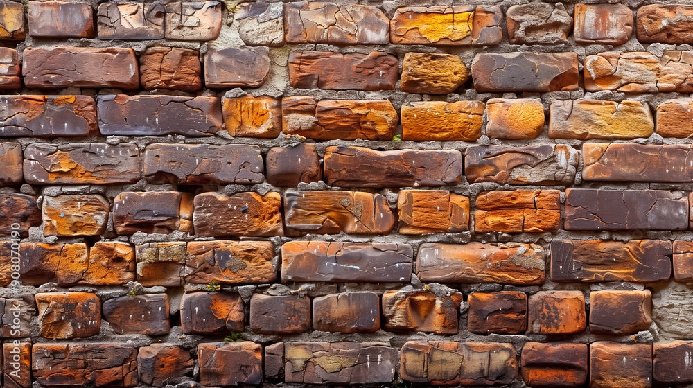 Old brick wall background with weathered, uneven bricks and aged mortar ...