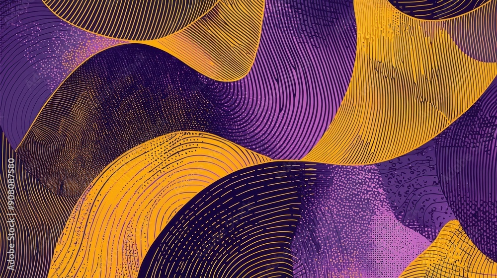 204. Doodle background, purple and gold, geometric patterns, clean ...