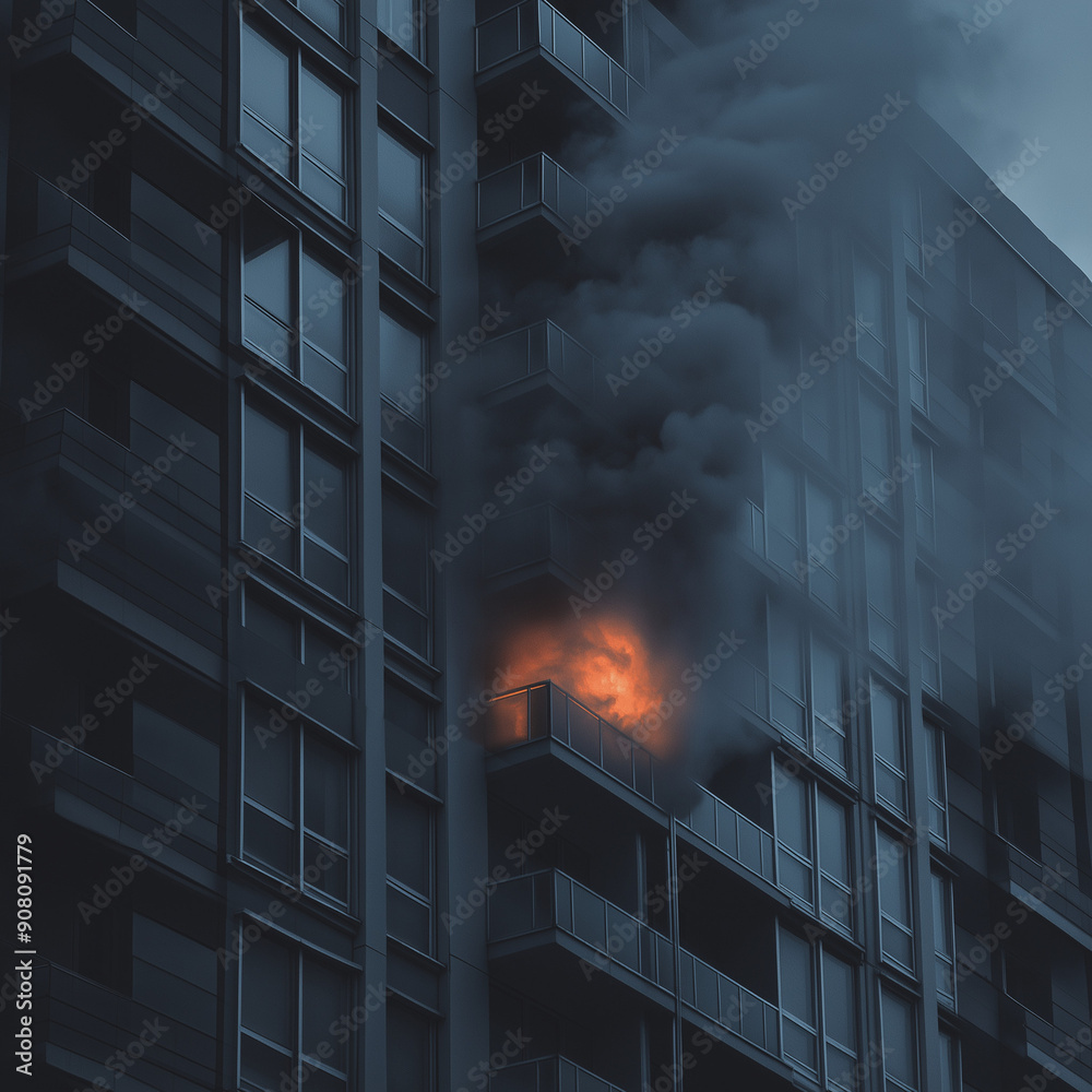 Smoke is rising and billowing out of the windows of a tall building ...