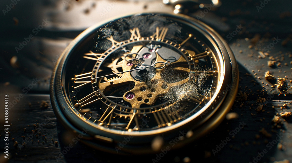 Time Unveiled: A Vintage Pocket Watch Baring Its Gears ilustração do ...
