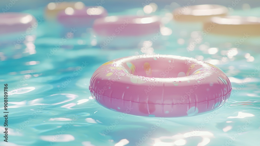50. Floaties floating in the pool, photorealistic, wide shot, rule of ...