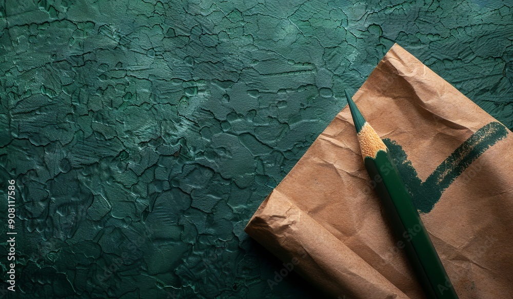 An illustration of a green pencil drawing a check mark in a green box ...