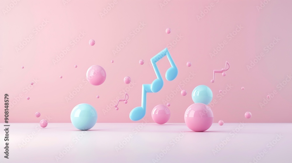 Floating 3D musical notes in a surreal space, 3D background music ...