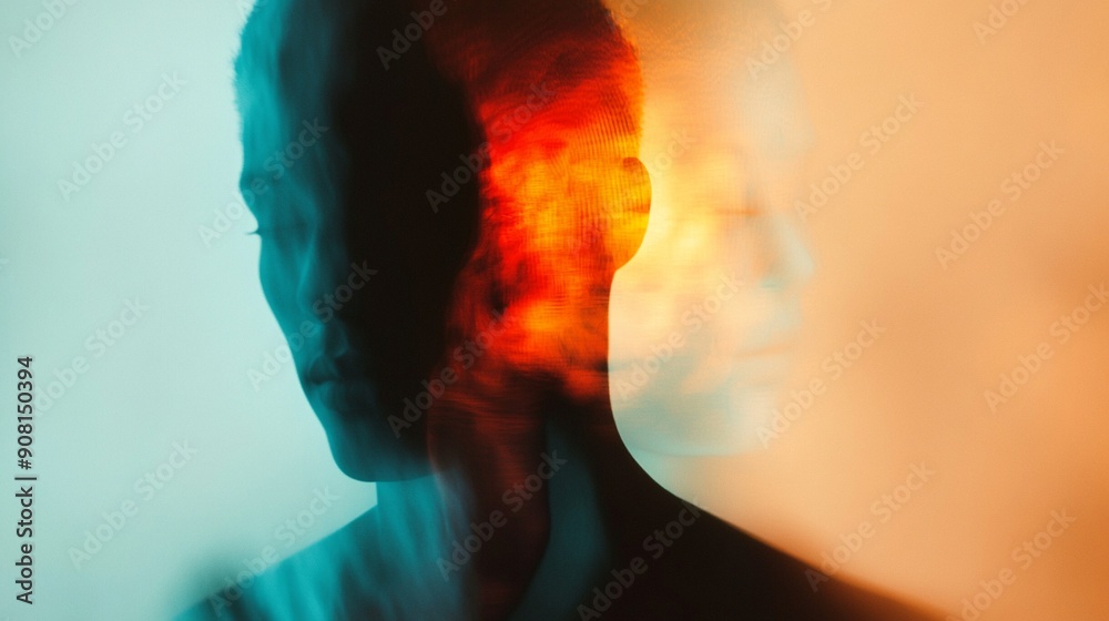 Psychedelic portrait photography in neon light, blurry simplistic realm ...