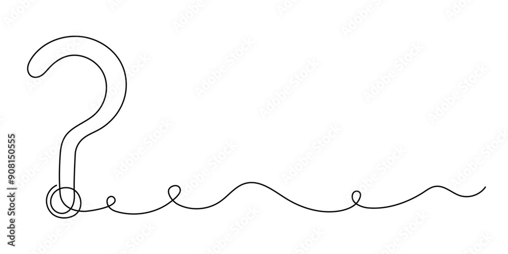 Question mark one line art, hand drawn asking sign, idea continuous ...
