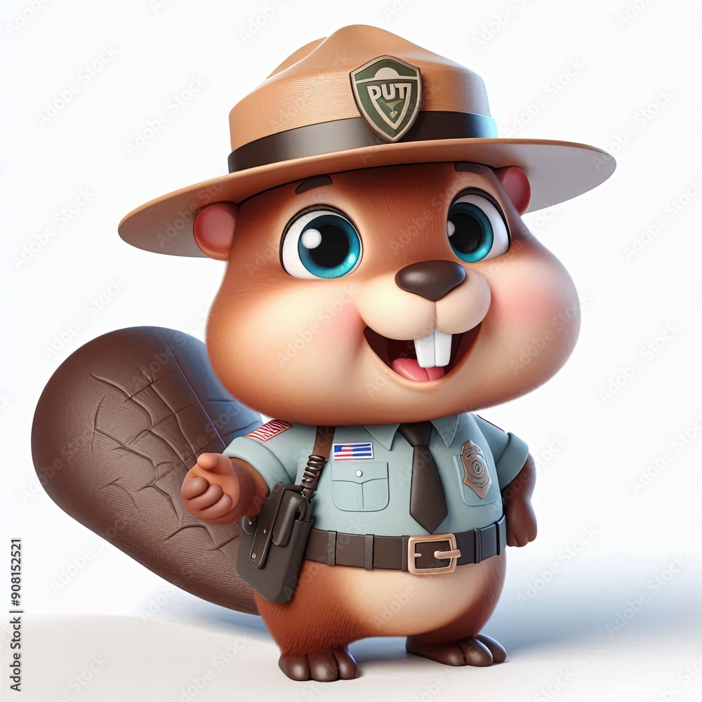 Cute beaver Park Ranger Cartoon character , 3d Generative AI Stock ...