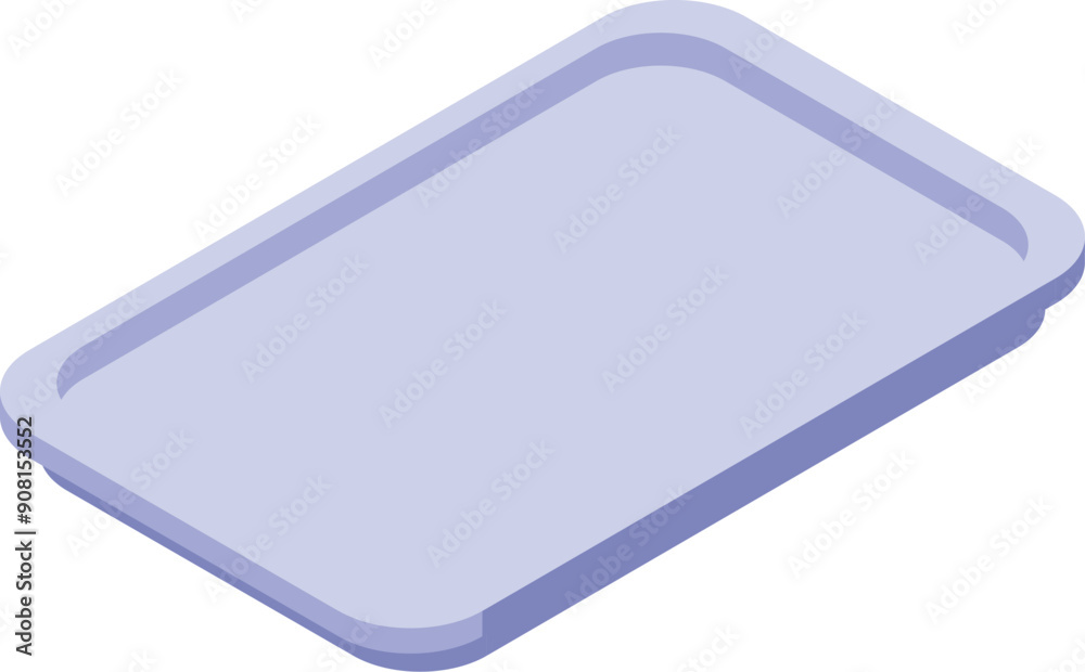 Simple, empty, rectangular plastic serving tray, shown in isometric ...