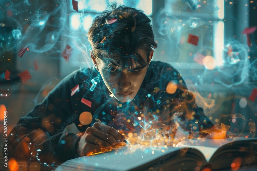 A close-up of a student highlighting text in a textbook, with sticky ...