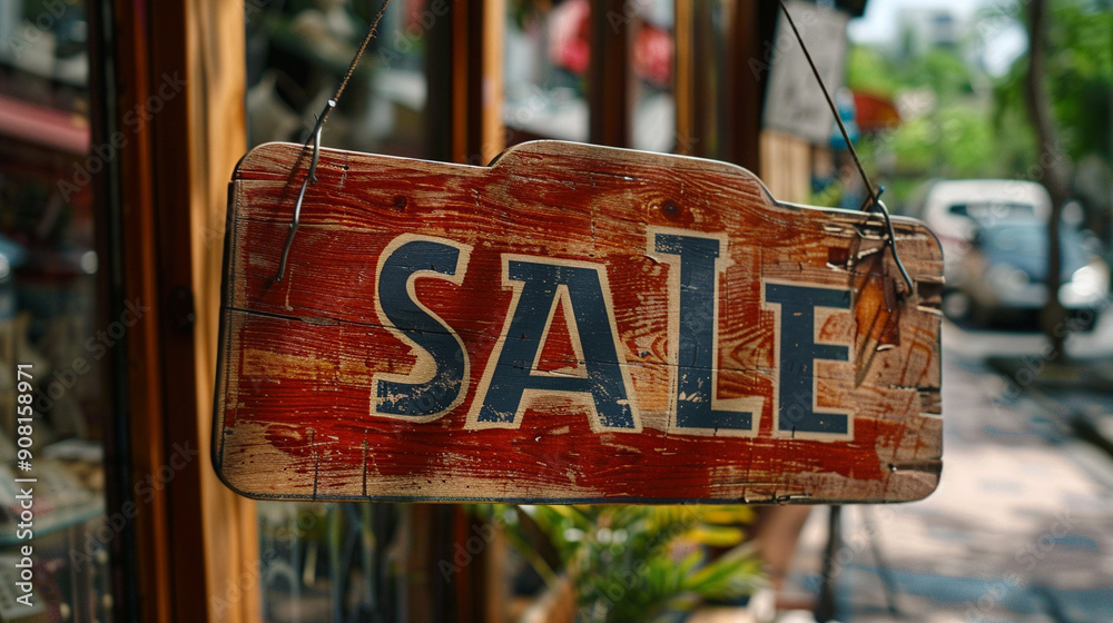 Picture of shop at fashion store window display with text SALE on red ...