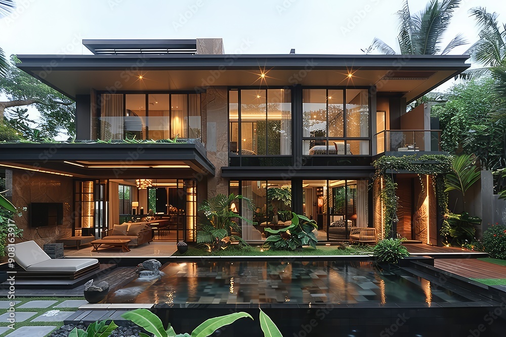 Beautiful modern house exterior with grass field Modern residential ...