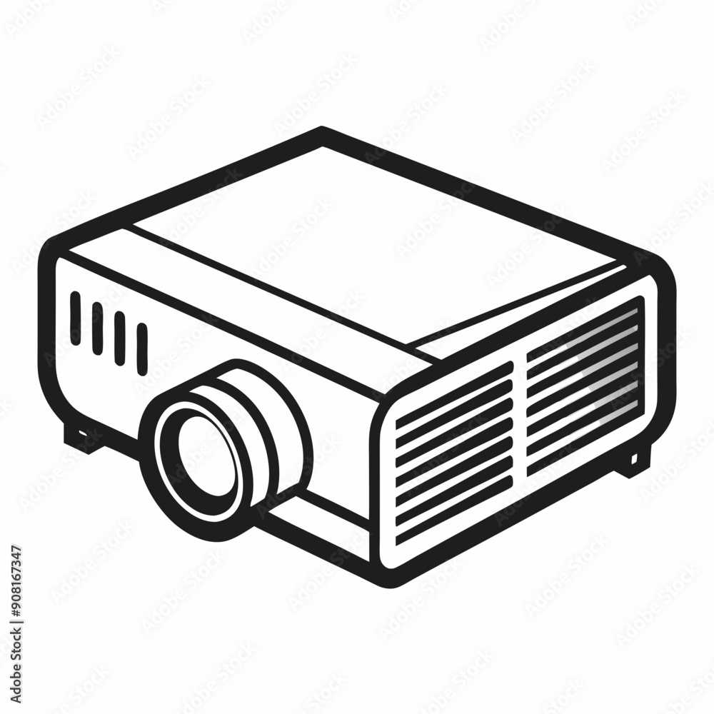Minimalist Horizontal Projector Line Art - Black and White Vector ...