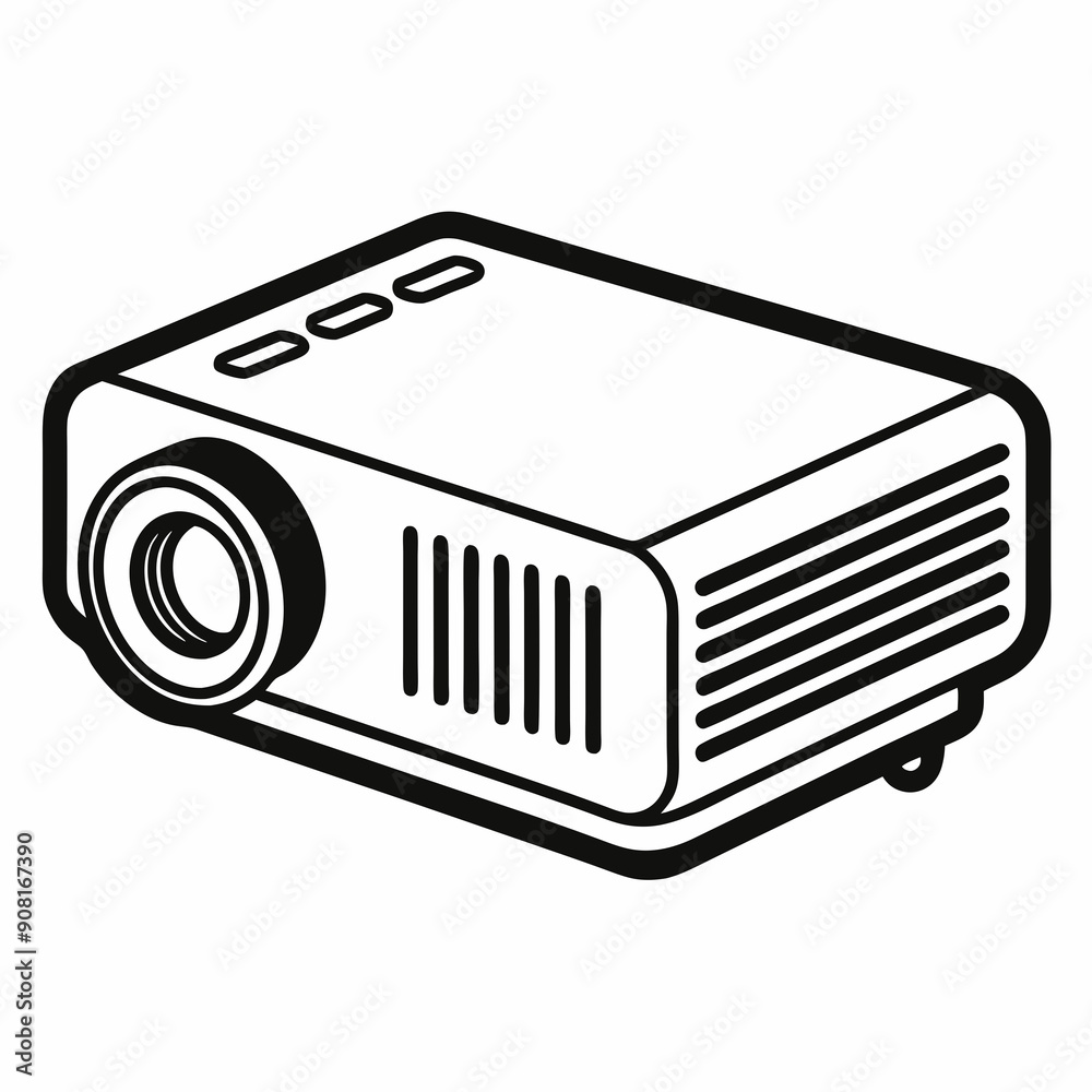 Minimalist Horizontal Projector Line Art - Black and White Vector ...