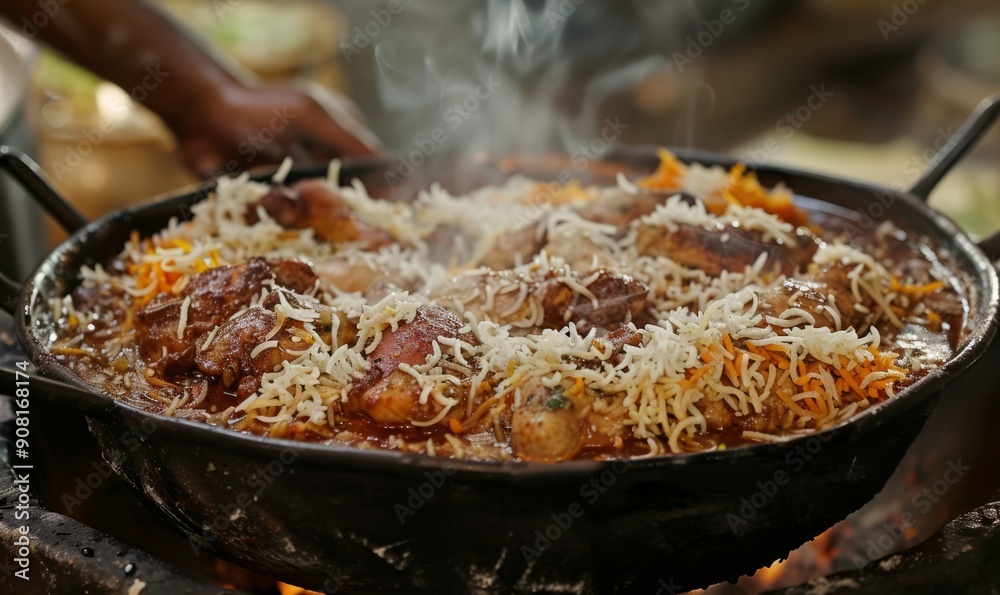 Chicken biryani in a traditional Indian cooking pot. Concept ...