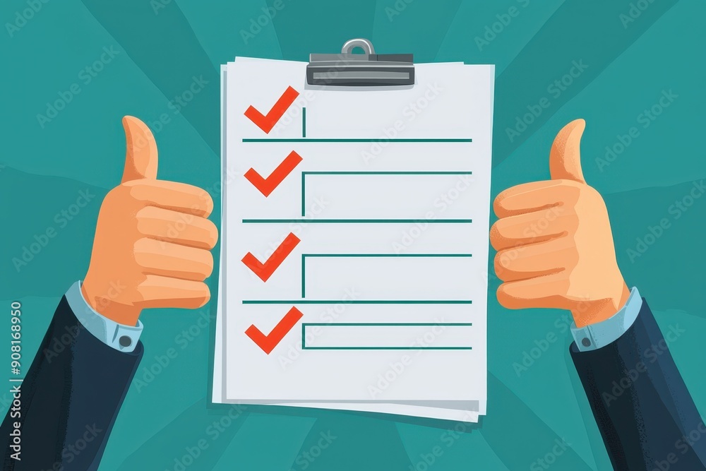 Checklist with thumbs up marks, customer satisfaction, positive ...