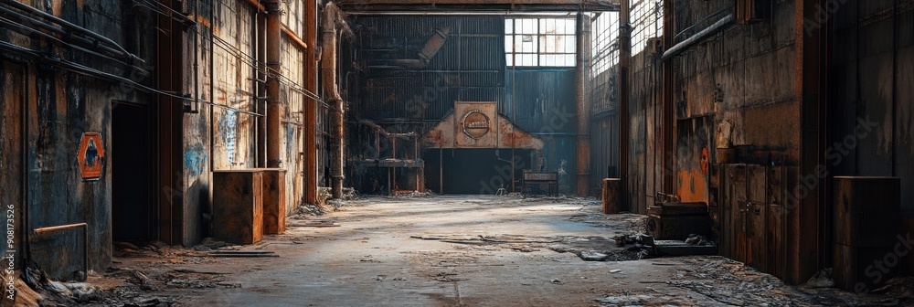 Abandoned Factory Hallway - A Glimpse into the Past - The image shows a ...