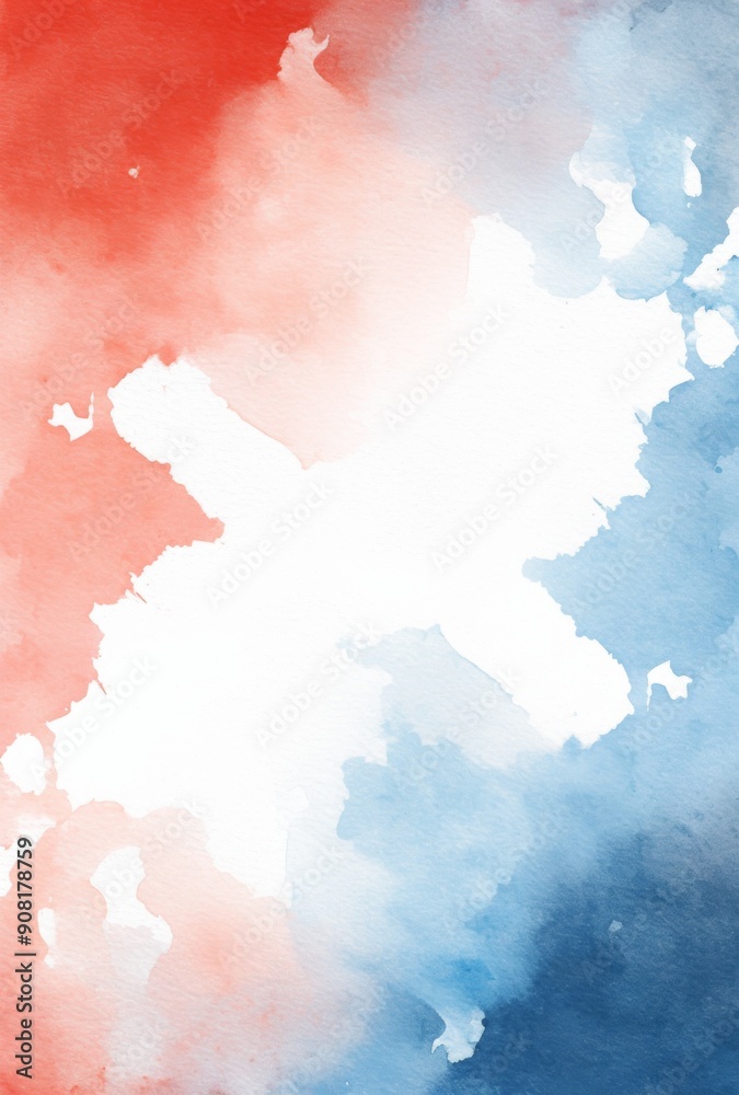 Watercolor Red White and Blue Background with Minimalistic White Space ...