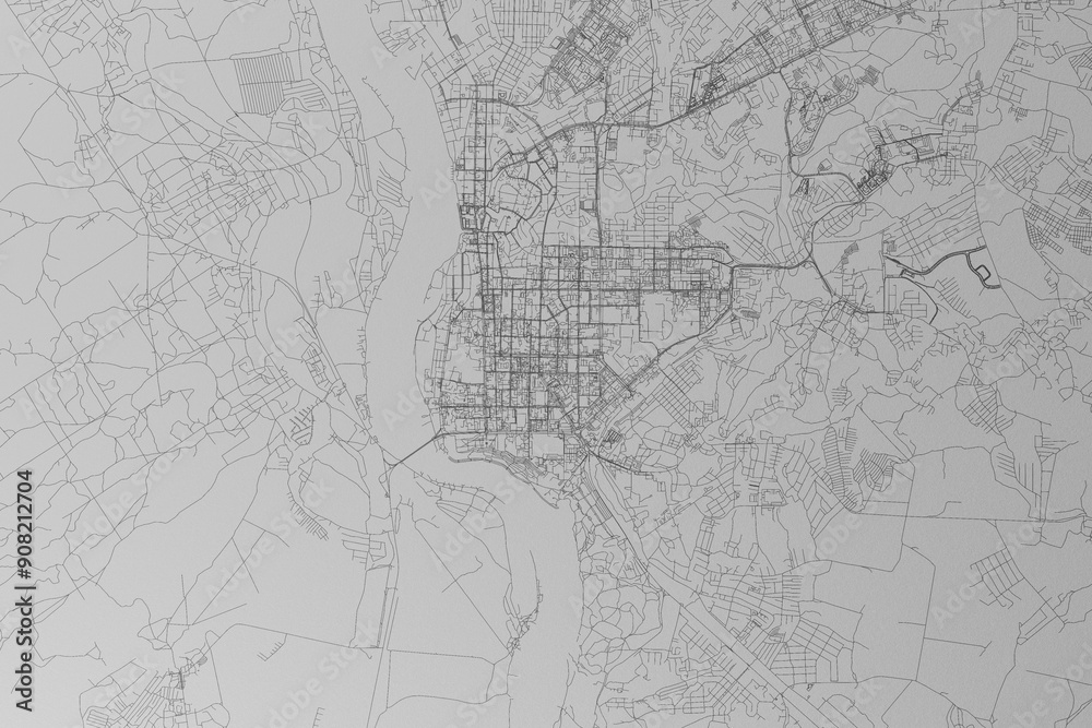 Poster Map of the streets of Tomsk (Russia) made with black lines on ...
