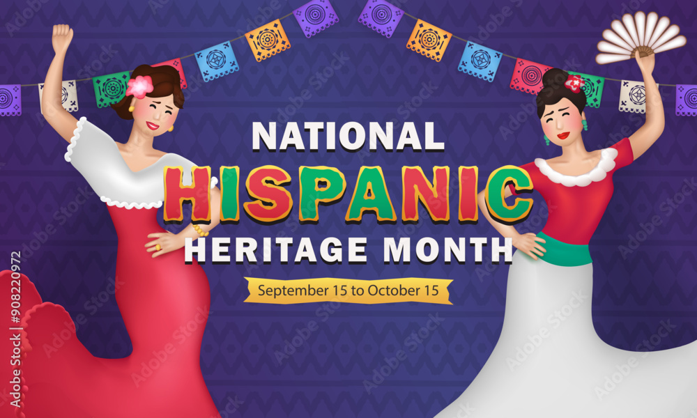 Cartoon banner with 3d female in Hispanic attire performing Latin dance ...