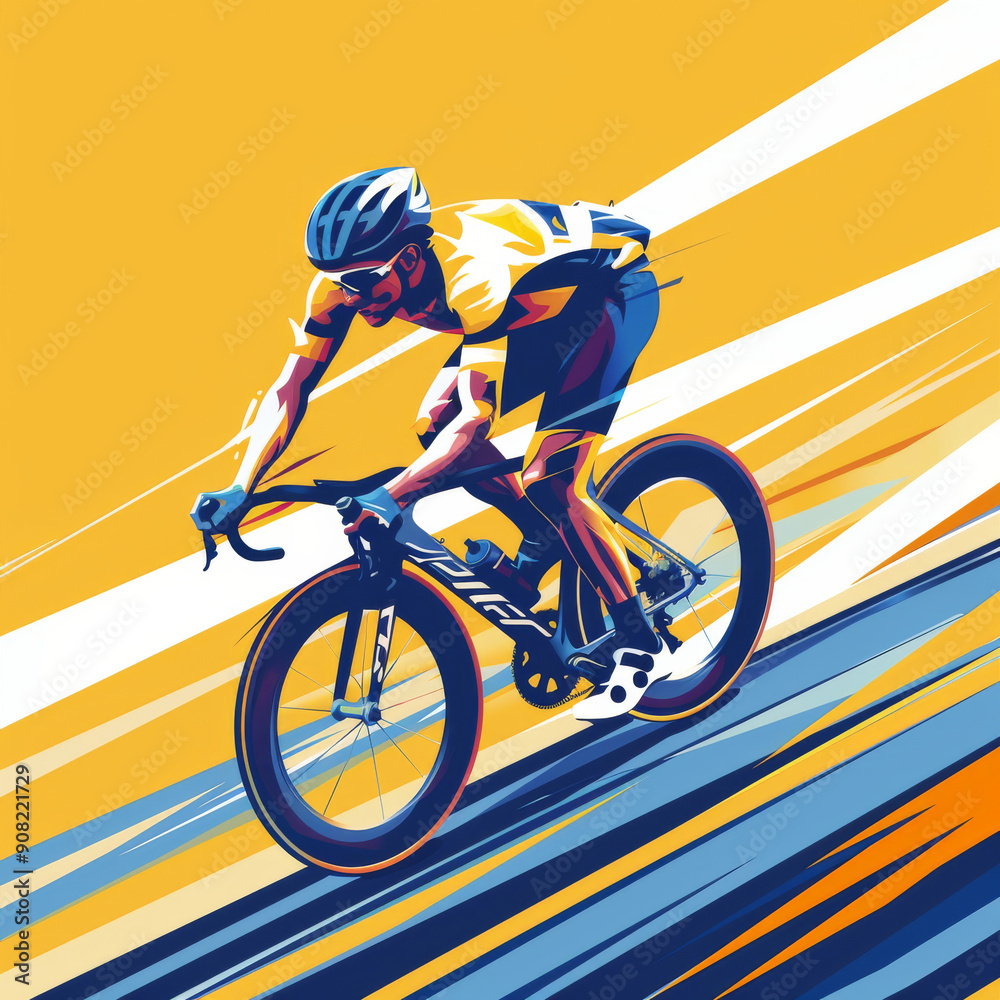 Professional cyclist on carbon road bike in yellow and blue livery ...