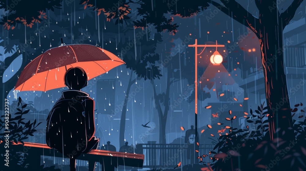 Boy Listening music, Rain Falling, minimalist Anime Lofi animation ...