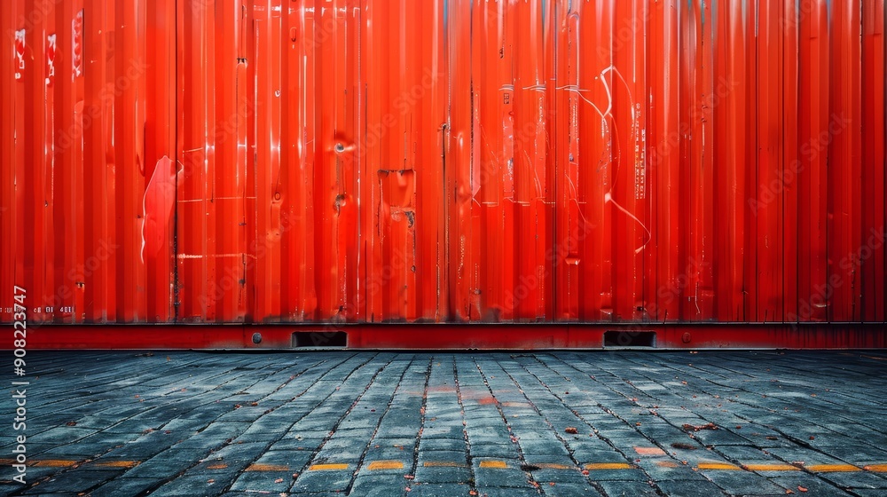 Red Shipping Container Wall with Cobblestone Floor, Shipping Container ...