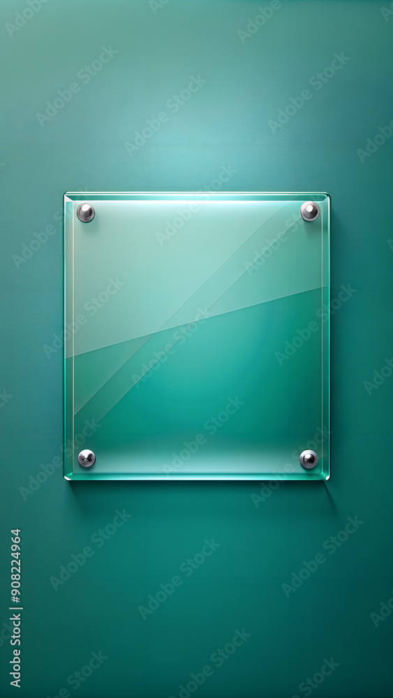 Glass name plate mockup on a deep sea green wall, transparent ... Glass name plate mockup on a deep sea green wall, transparent ...