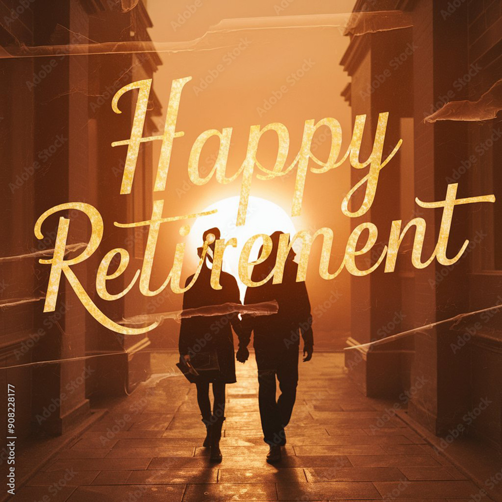 Happy Retirement card. Beautiful greeting banner poster calligraphy ...