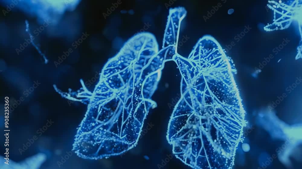 A close-up view of human lungs highlights intricate bronchial tubes and ...