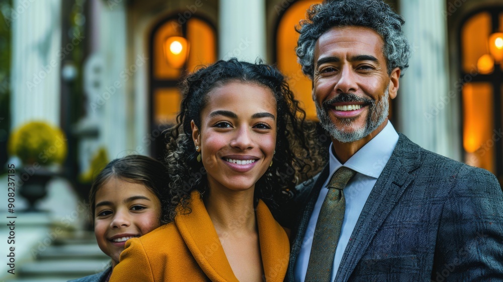 High-resolution capture of a mixed-race family standing together on ...