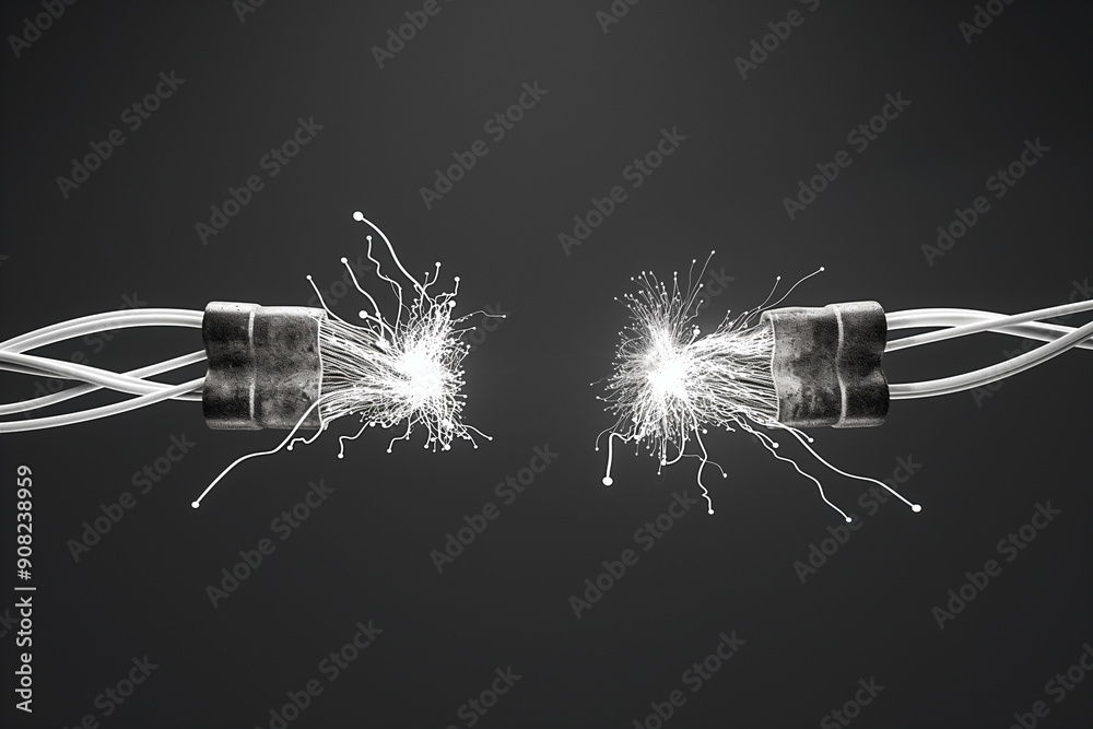 Frayed optical fiber cable, broken internet connection ...
