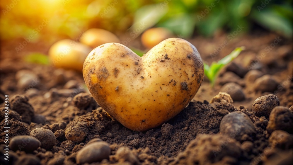 Heart shaped potato found among other regular potatoes in the field ...