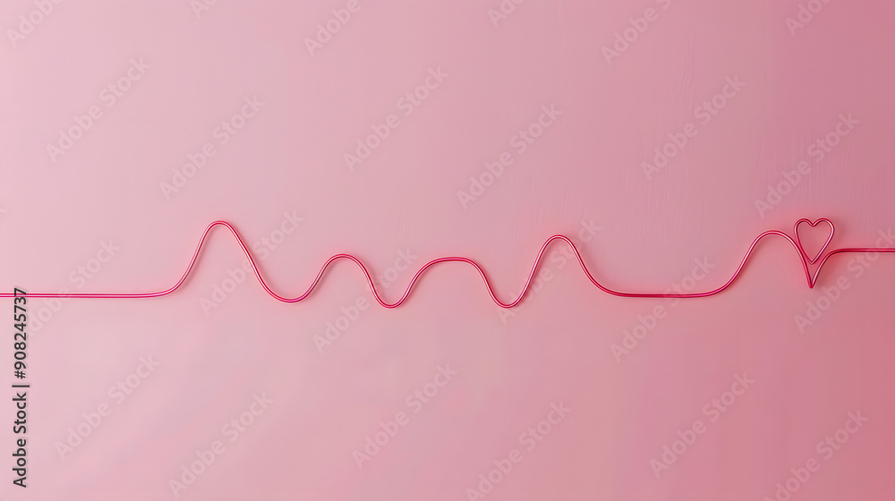 Minimalist illustration of a heart rate line in neon pink on a soft ...