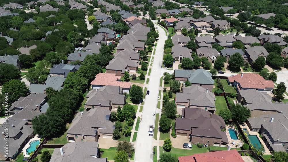 Residential street in upscale suburban neighborhood row of large ...