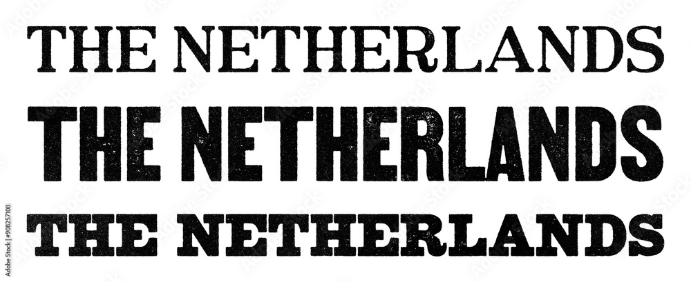 The Netherlands country name written in distressed vintage serif, sans ...