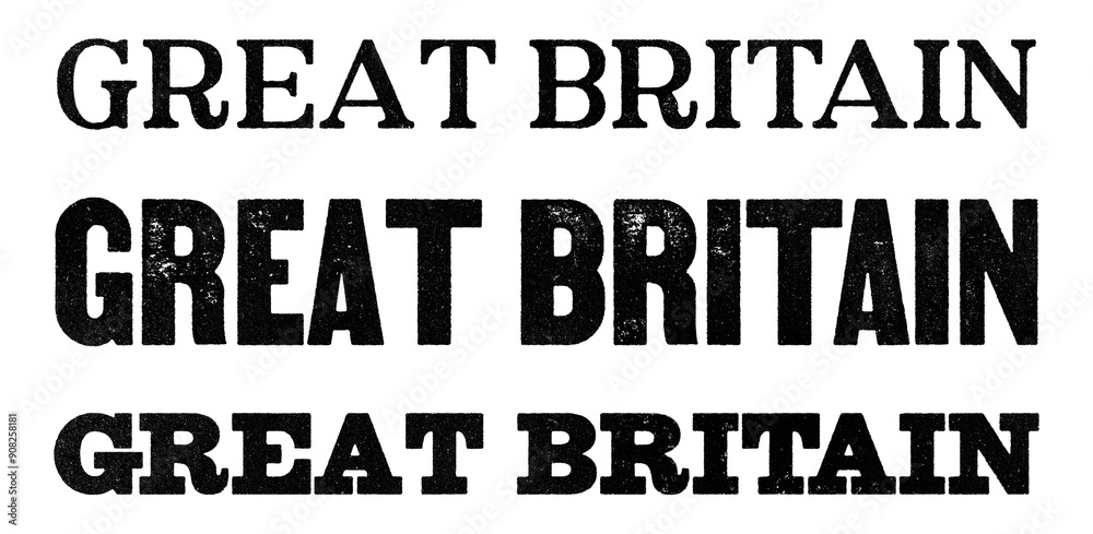 Great Britain country name written in distressed vintage serif, sans ...