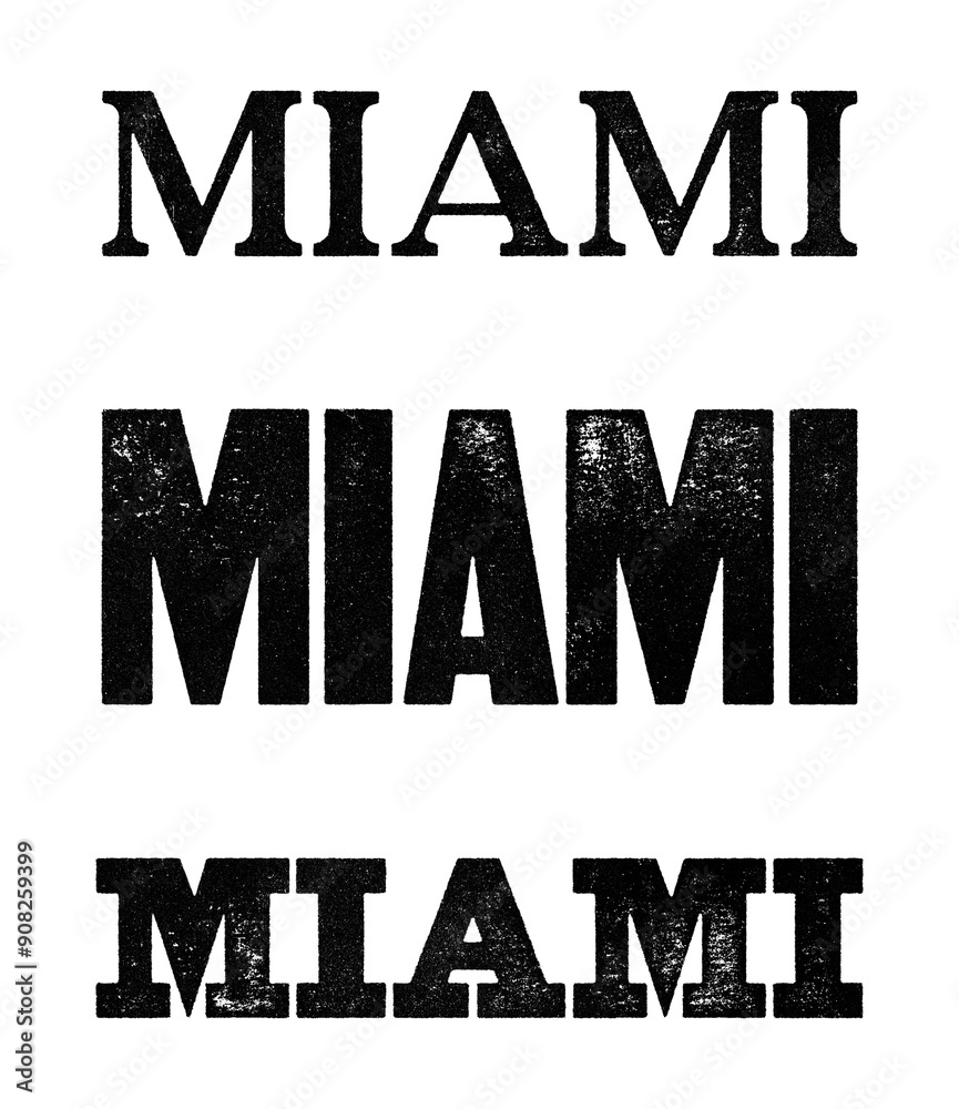Miami city name written in distressed vintage serif, sans serif and ...