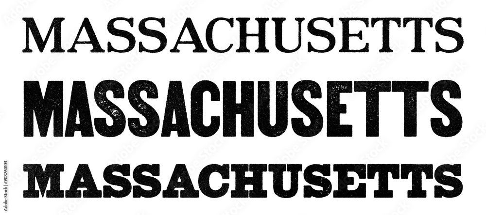 Massachusetts state name written in distressed vintage serif, sans ...