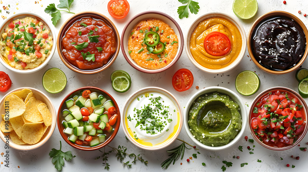 vector illustrations of different dips with chips, perfect for party ...