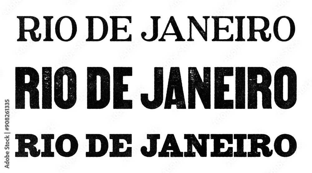 Rio de Janeiro city name written in distressed vintage serif, sans ...