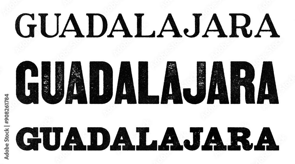 Guadalajara city name written in distressed vintage serif, sans serif ...